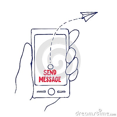 Send Message From Cell Phone In A Hand, Vector Illustration Stock ...