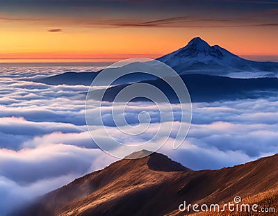 Serene Temperature Inversion Sunrise Above Clouds Stock Image ...