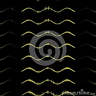 Series Of Wavy Vibration Traces On Bright Yellow On A Black Background ...