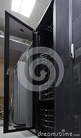 Server Rack In Big Data Center Inside Close Up. Supercomputer With ...