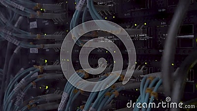 Server Rack Side View, Working Telecommunication Server. Dark ...