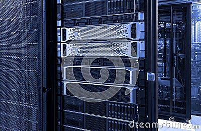 Server Racks With Mainframe Disks Cloud Storage Blue Neon Toning Stock ...