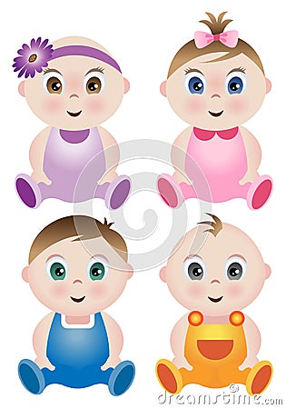 A Set Of 4 Cute Babies Cartoon Vector | CartoonDealer.com #25161211
