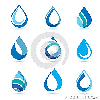 Set Of Abstract Blue Water Drops Symbols Vector Illustration ...