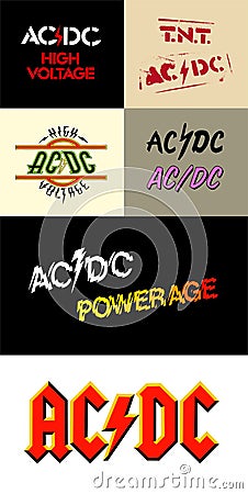 Set Of AC/DC Band 1970`s Era Vector Logos. | CartoonDealer.com #254052258