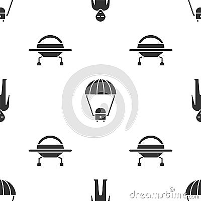 Set Alien, Space Capsule And Parachute And UFO Flying Spaceship On ...