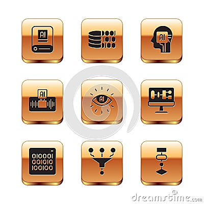 Set Artificial Intelligence AI, Binary Code, Funnel Or Filter, Humanoid Robot, Algorithm And ...