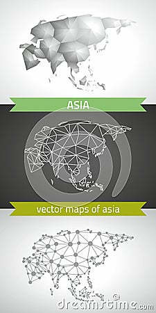 Asia Set Of Grey And Silver Mosaic 3d Polygonal Maps. Graphic Vector ...
