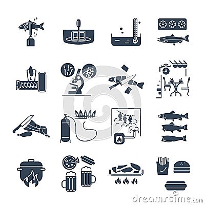 Set Of Black Icons Restaurant, Cafe, Kitchen Production Process Vector ...