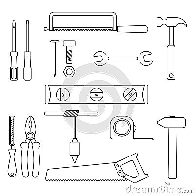 Set Of Black Outline Tools Stock Vector - Image: 48766256