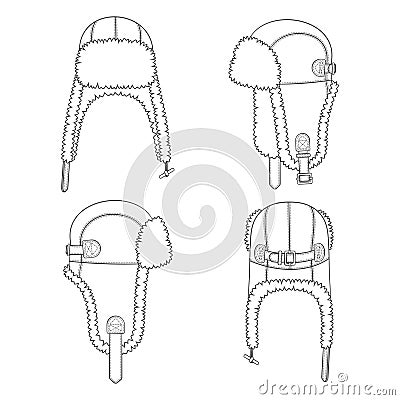 Set Of Black And White Illustrations With Flying Cap With Earflaps ...