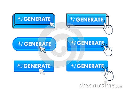 Generate Button With Mouse Cursor Clicking And Sparkling Effect Vector ...