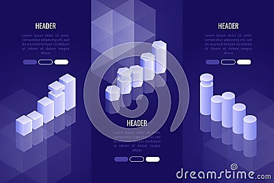 Set Of 3 Business Headers With Various Chart And Graph. Data ...