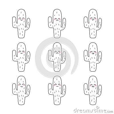 Set Of Cactus With Different Emojis. Funny And Sad Emoticons Cactus ...