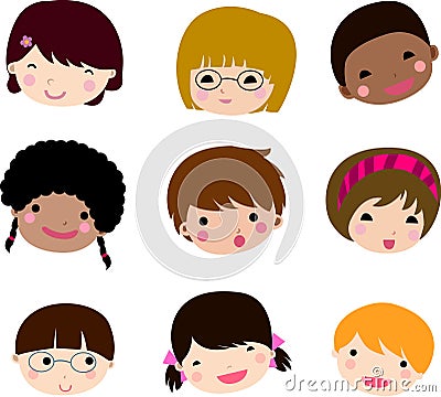 Set Of Cartoon Children Face Vector Stock Photos - Image: 12083533