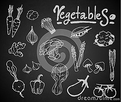 Set Of Chalk Vegetables On Blackboard Stock Vector - Image: 47851555