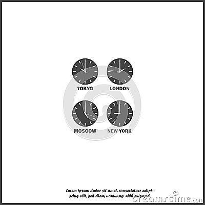 Set Of Clocks Showing The Time Difference In Different Time Zones ...