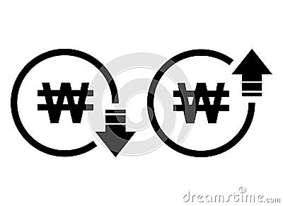 Set Of Cost Symbol Won Increase And Decrease Icon. Money Vector Symbol Isolated On Background ...