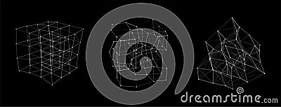 Set Of Deformed Wireframe Cube From Different Sides. Vector Abstract ...
