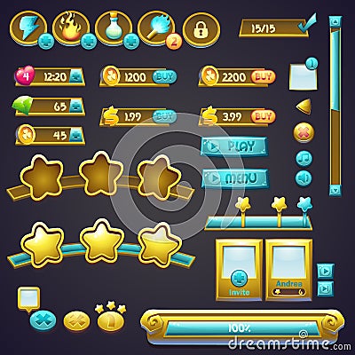 Set Of Different Elements In A Cartoon Style Vector Illustration ...