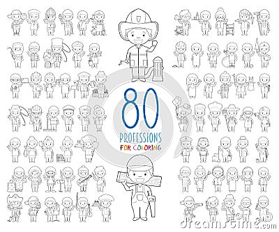 Set Of 80 Different Professions For Coloring In Cartoon Style ...