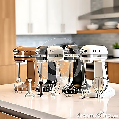 A Set Of Different Types Of Kitchen Mixers Displayed On A Modern ...