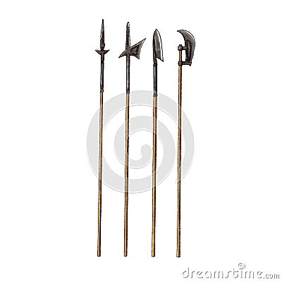 A Set Of Different Types Of Medieval Halberds And Spears Stock ...
