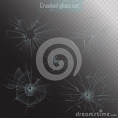 Set Of Different Types Of Realistic Broken Glass Crack On Alpha ...