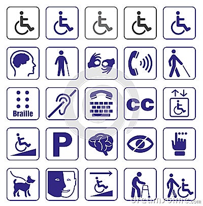 Set Of Disability Icons Or Graphic Elements With Information About Disability, Accessibility ...