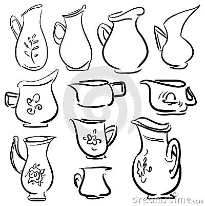 Set Of Doodle Vector Different Jugs | CartoonDealer.com #102900334