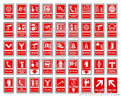 Set Of Fire Safety Collection Symbol Sign, Vector Illustration ...