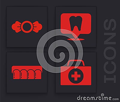 Set First Aid Kit, Candy, Dental Clinic Location And Dentures Model ...