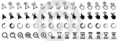 Set Of Flat Cursor Icons In Hand And Arrow Form. Mouse Click Cursor Set. Arrow And Hand Pointer ...