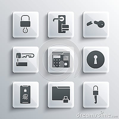 Set Folder And Lock, Locked Key, Keyhole, House Intercom System, Mobile With Fingerprint Scan ...
