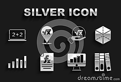 Set Function Mathematical Symbol, Geometric Figure Cube, Office Folders, Computer Monitor With ...
