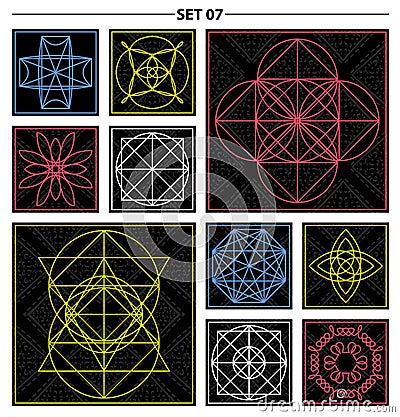 Set of Geometryc and Floral Linear Monogram Design. Line Art Elements ...