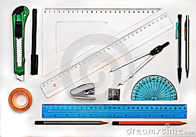 Set Of Geometry Drawing Tools Isolated On White Stock Photo - Image ...