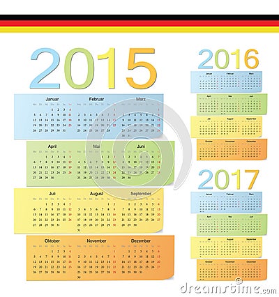 Set Of German 2015, 2016, 2017 Color Vector Calendars | CartoonDealer ...