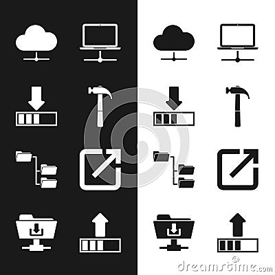 Set Hammer, Loading, Network Cloud Connection, Computer Network, Folder Tree And Open New Window ...