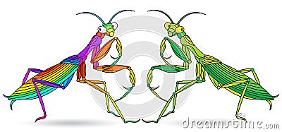 Stained Glass Illustration With Abstract Mantises, Animals Isolated On ...