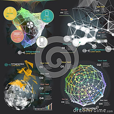 Set Infographics With Sound Waves On A Dark Background Cartoon Vector ...