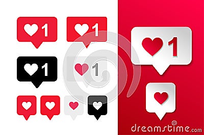 Set Of Like And Heart Love Button Icon. Liked Red, Black And White ...