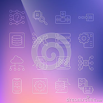 Set Line Artificial Intelligence Robot, Neural Network, AI, Server, Data, And Icon. Vector ...