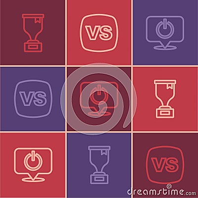 Set Line Award Cup, Power Button And VS Versus Battle Icon. Vector ...
