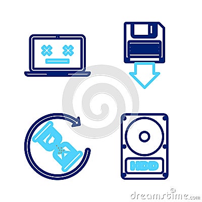 Set Line Hard Disk Drive HDD, Waiting, Floppy Backup And Dead Laptop ...