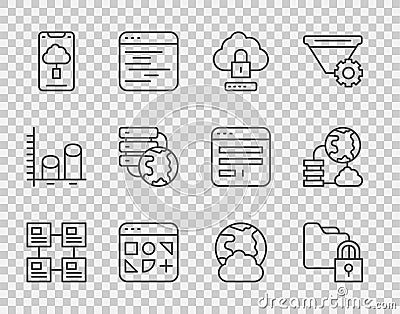 Set Line Hierarchy Organogram Chart, Folder And Lock, Cloud Computing, Different Files ...