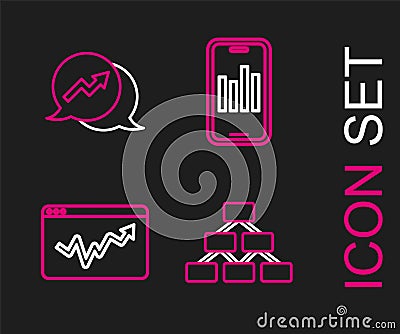 Set Line Hierarchy Organogram, Graph Chart Infographic, Mobile With And Financial Growth Icon ...