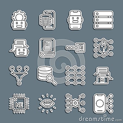 Set Line Neural Network, Chat Bot, Artificial Intelligence AI, Robot Setting And Binary Code ...