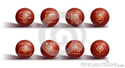 Set Line Stacks Paper Money Cash, Treasure Chest, Dollar Symbol, Financial Growth Decrease, Fast ...