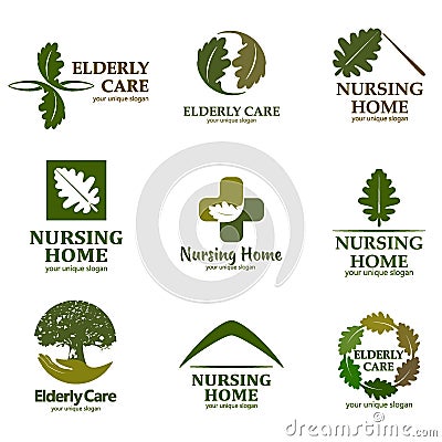 Set Of Logos With Text. Elderly Care. Logo For The Nursing Home Stock ...